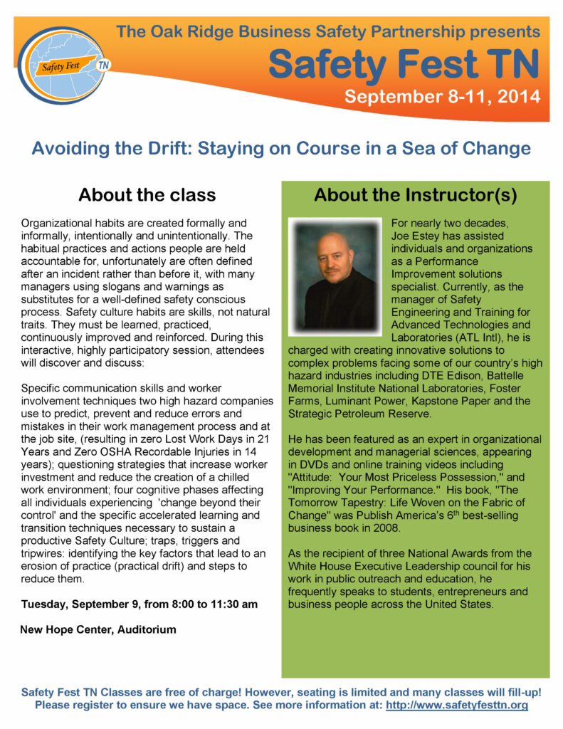 Safety Fest TN Welcomes Joe Estey to teach a safety class in September ...