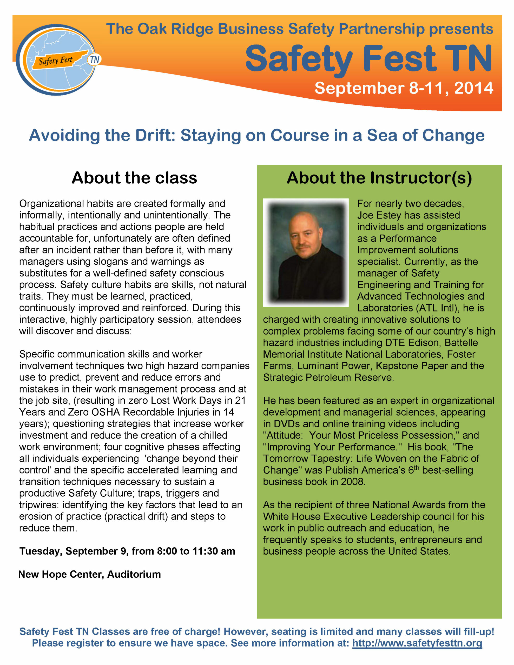 Safety Fest TN Welcomes Joe Estey to teach a safety class in September ...
